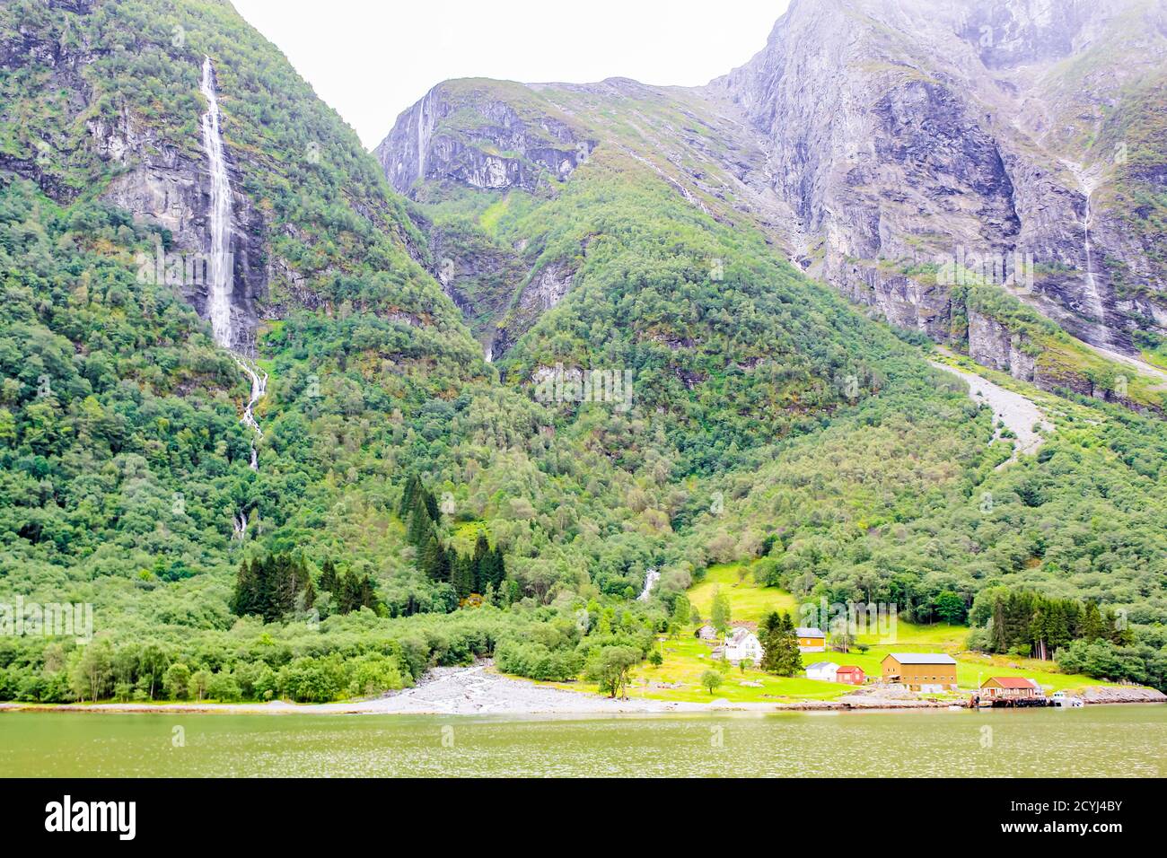 Norwegian beautiful mountain and fjord landscape in Aurlandsfjord ...