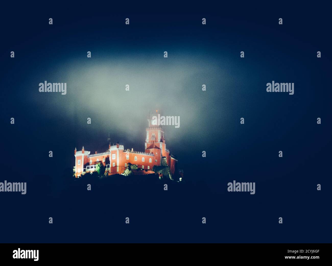Pena Palace in Sintra, Portugal illuminated at night Stock Photo - Alamy