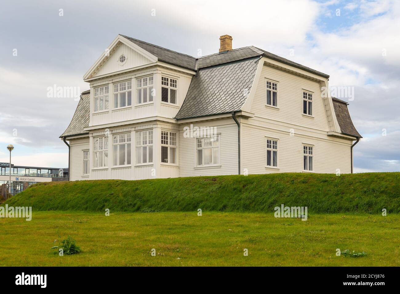 Reykjavik, Iceland- 27 August 2015: Hofdi house in northern Reykjavik ...