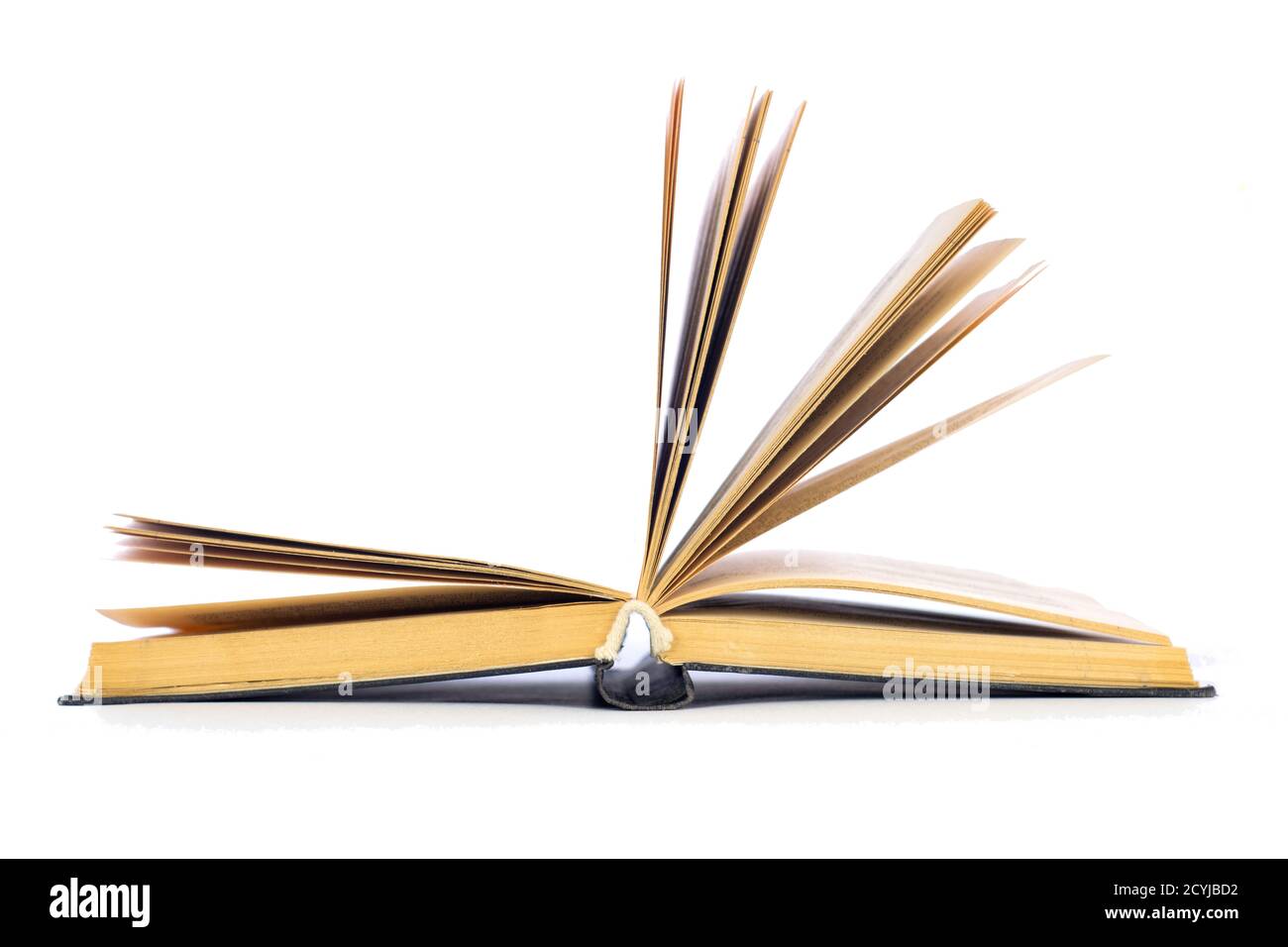 open book with yellowed sheets on a white background side view Stock ...