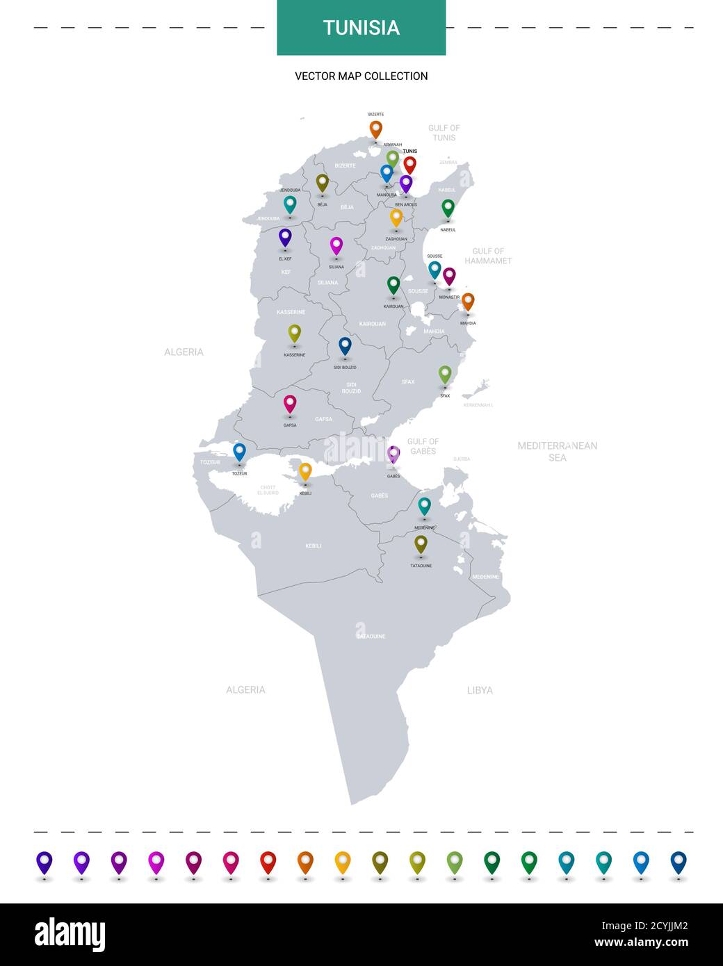 Tunisia map with location pointer marks. Infographic vector template ...