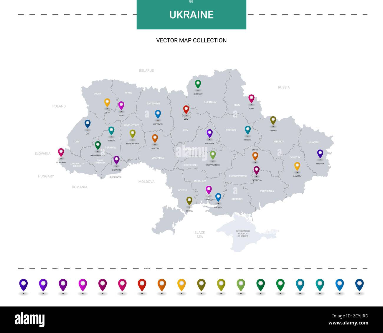Ukraine map with location pointer marks. Infographic vector template ...