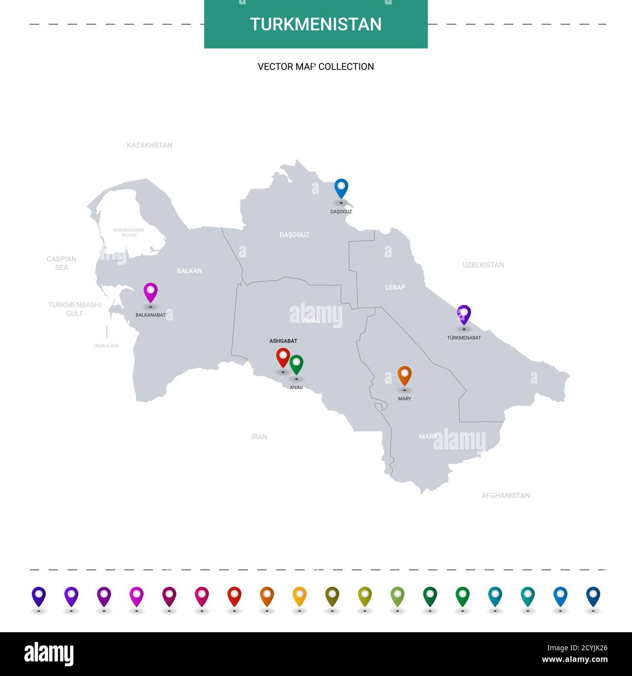 Turkmenistan map with location pointer marks. Infographic vector ...