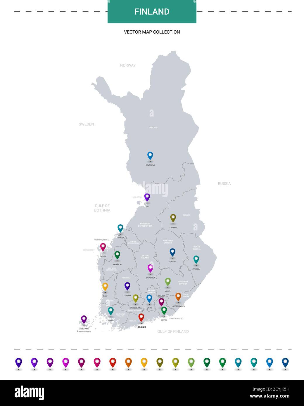 Finland map with location pointer marks. Infographic vector template ...