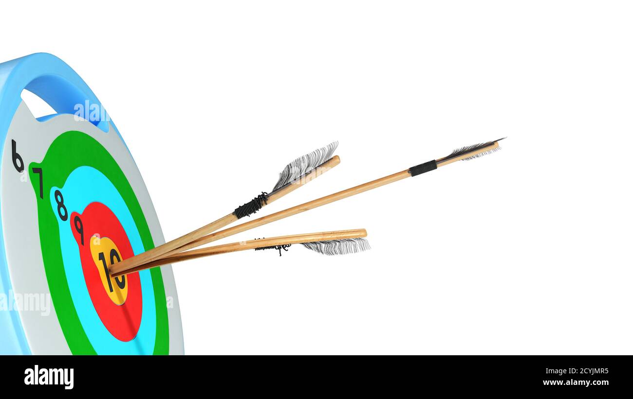 an arrow hits the target by cutting another arrow in half 3d render on ...