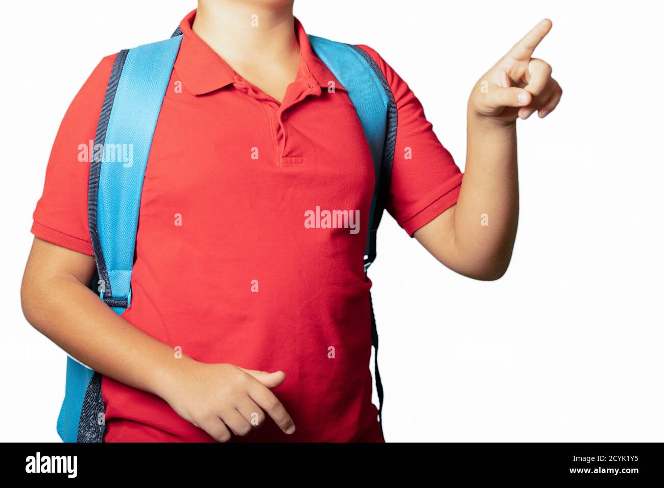 kid boy wearing backpack standing over isolated white background Stock ...