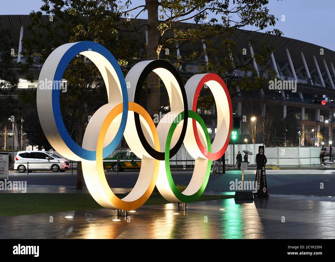 Photo taken in January 2020 shows a monument depicting the Olympic ...