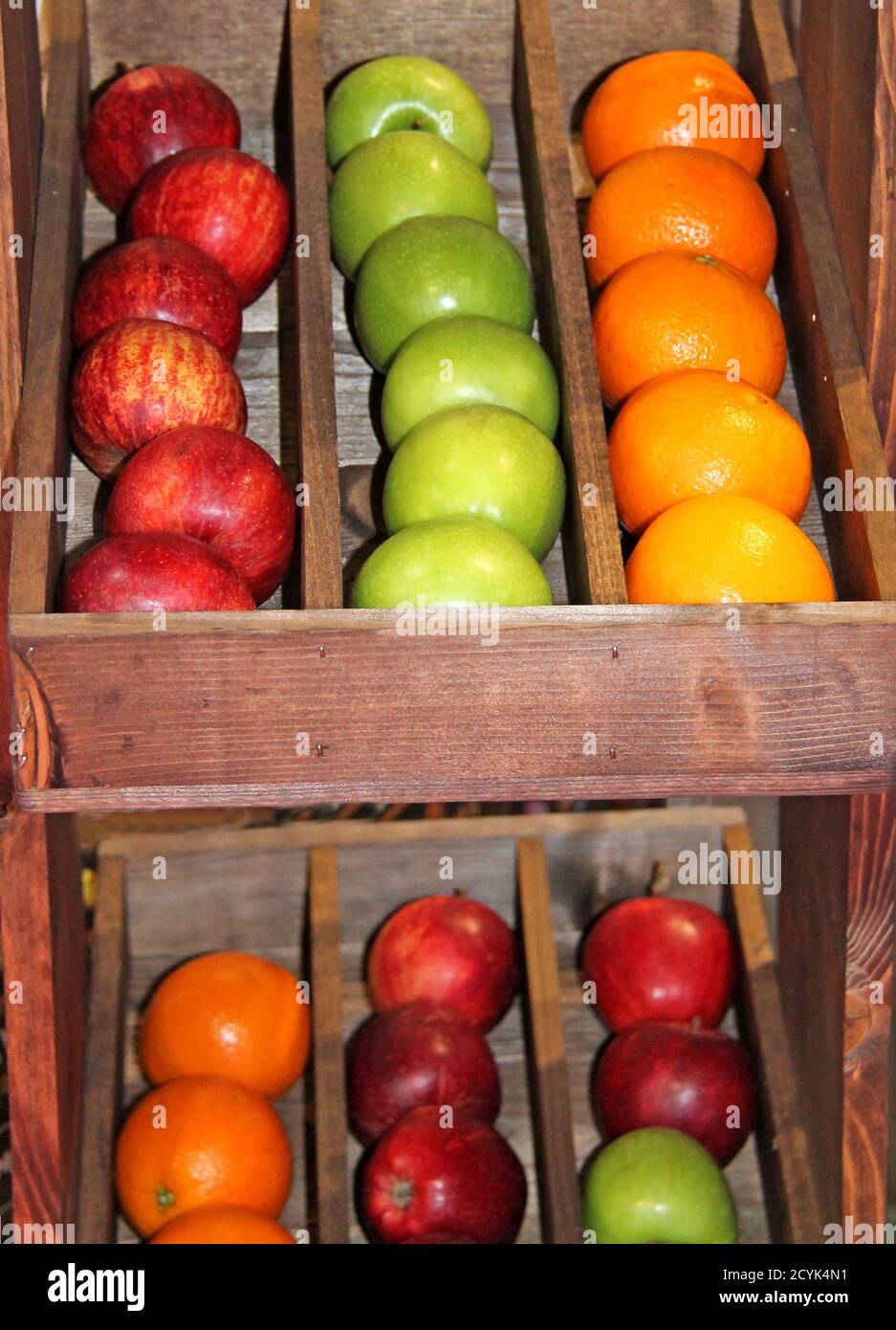 Wooden Boxes with a Display of Apples and Oranges Stock Photo - Alamy