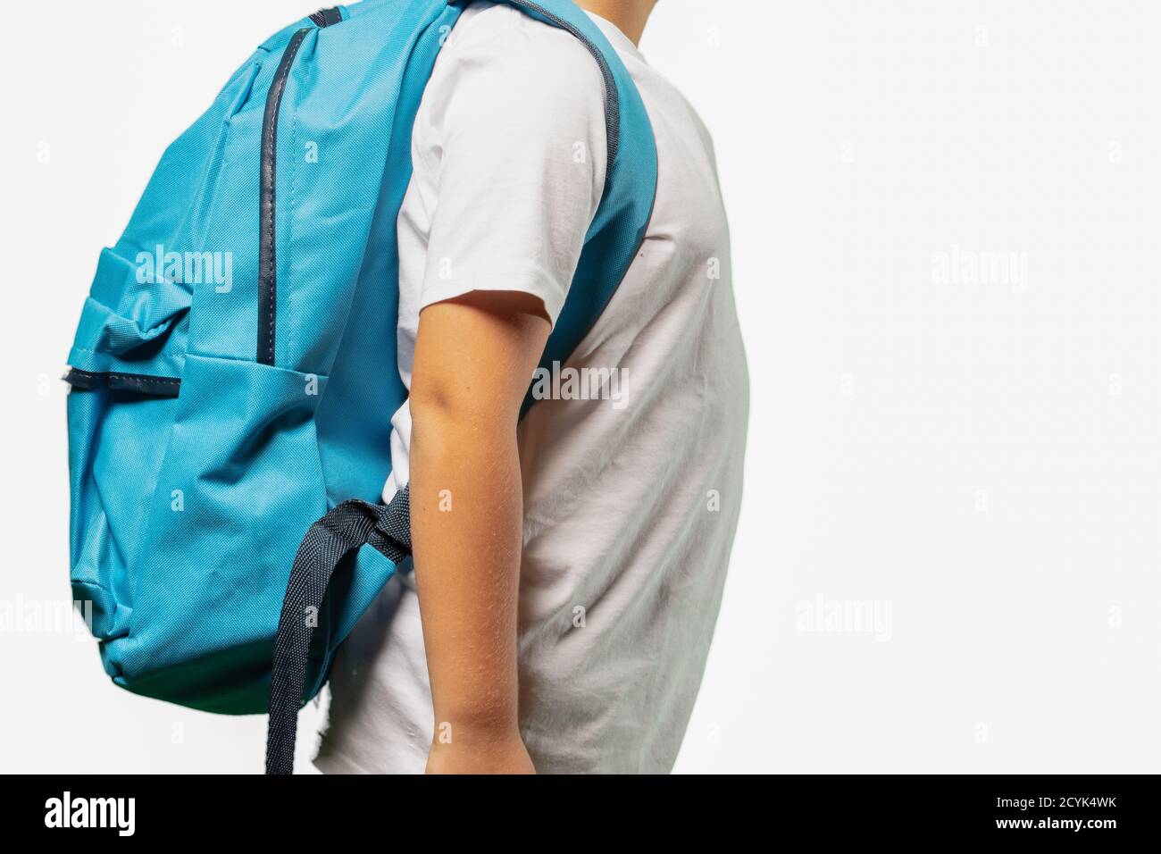 kid boy wearing backpack standing over isolated white background Stock ...