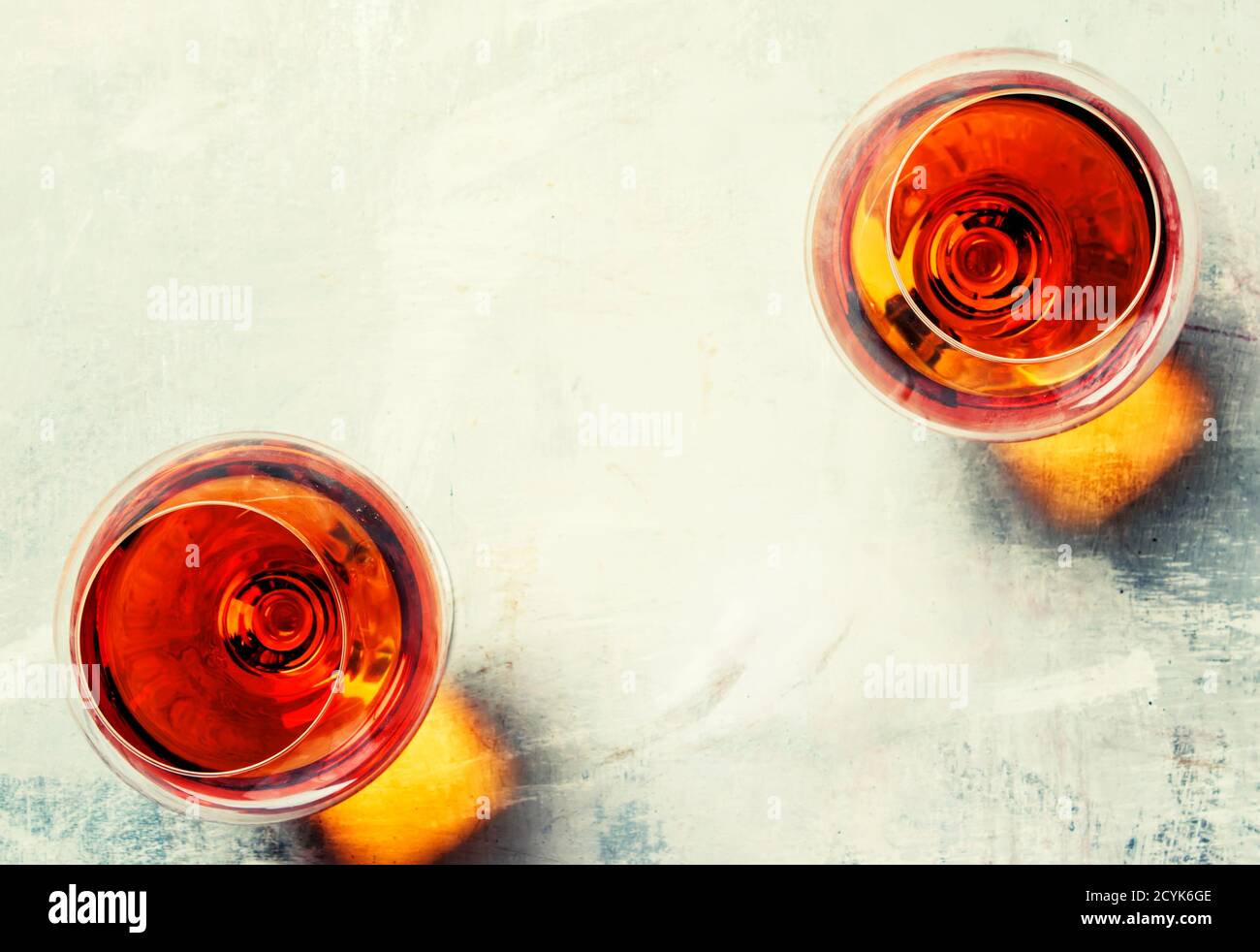 Cognac in a glasses, top view Stock Photo - Alamy