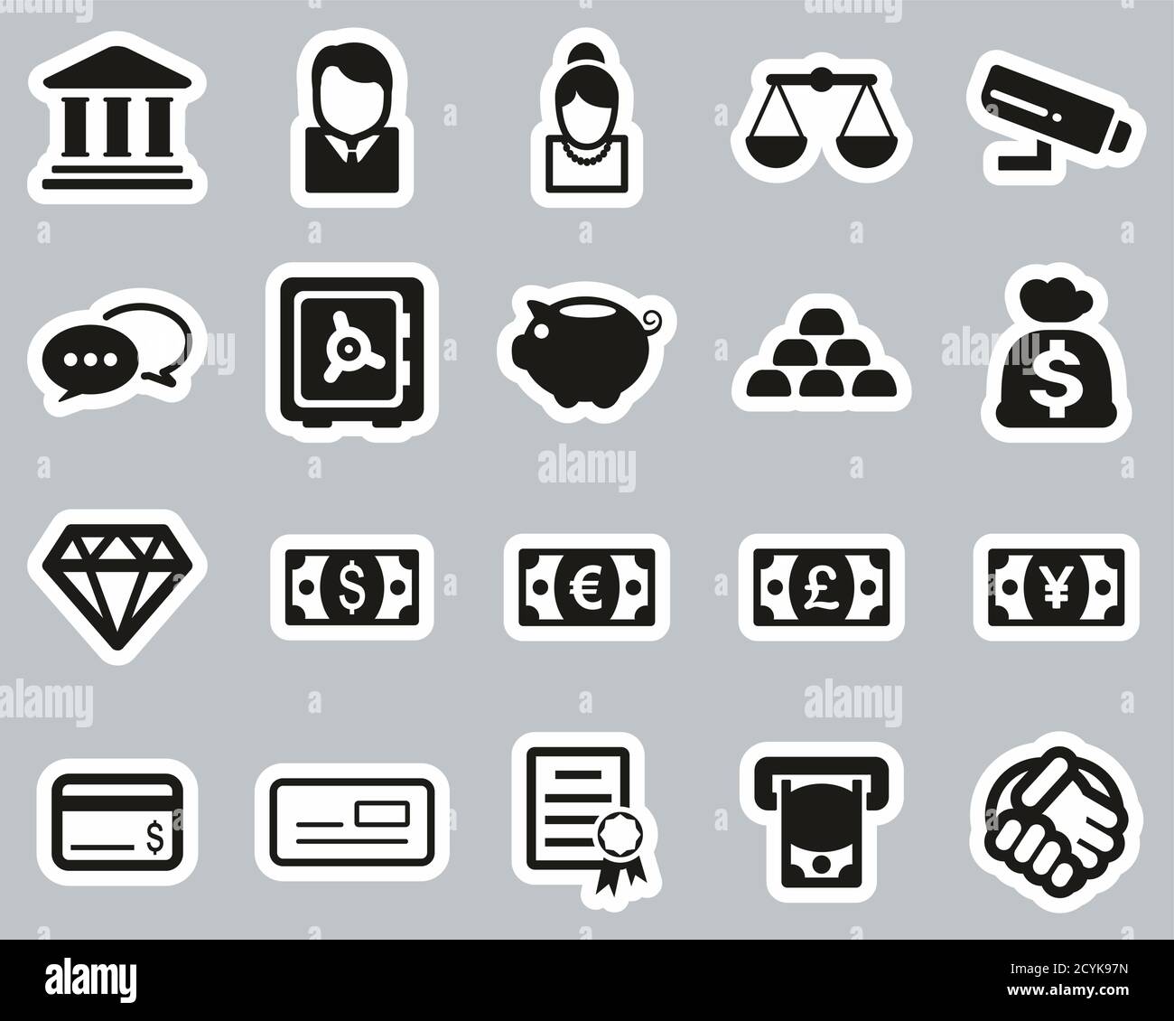 Bank Icons Black & White Sticker Set Big Stock Vector Image & Art - Alamy