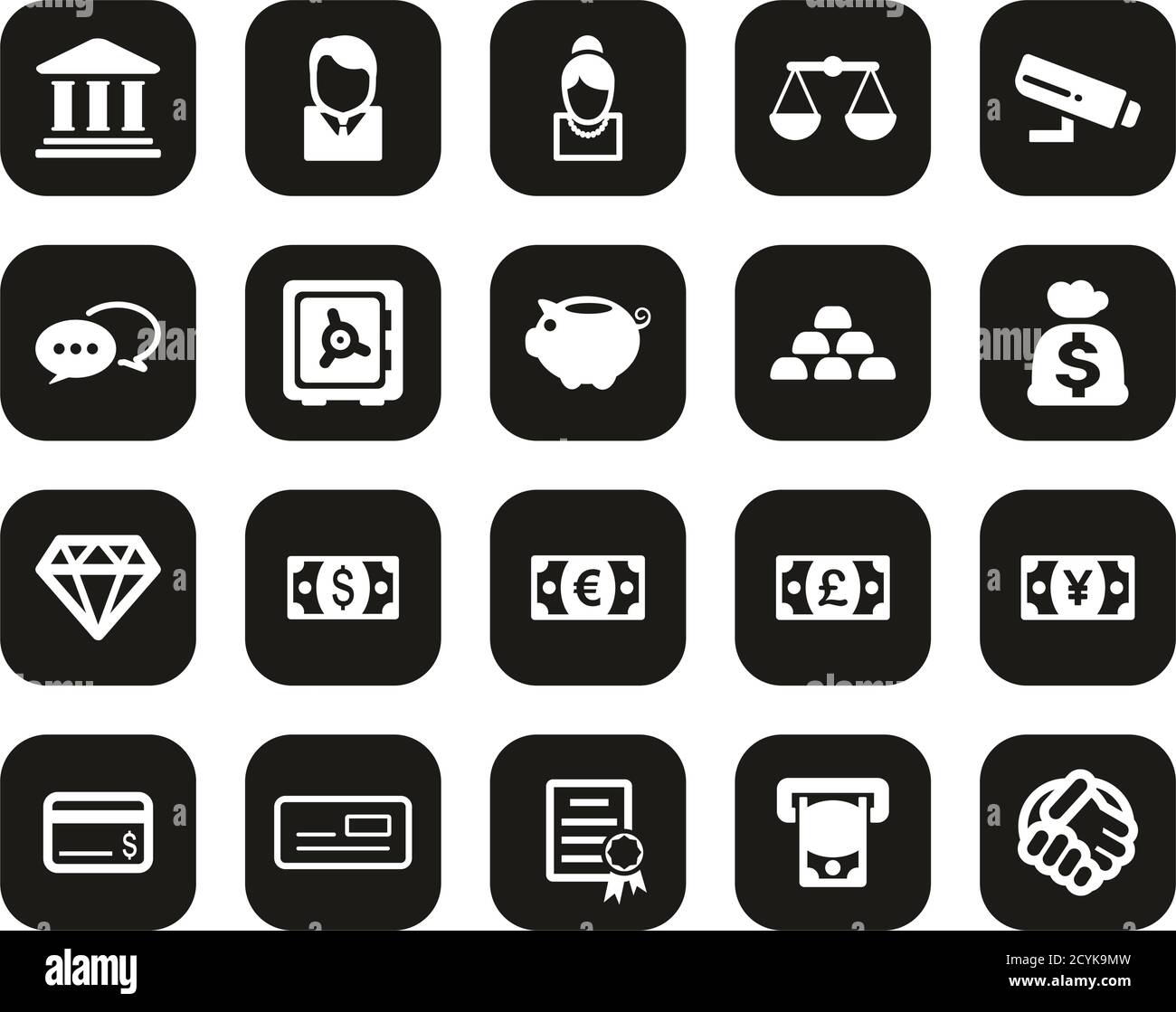 Bank Icons White On Black Flat Design Set Big Stock Vector Image & Art ...