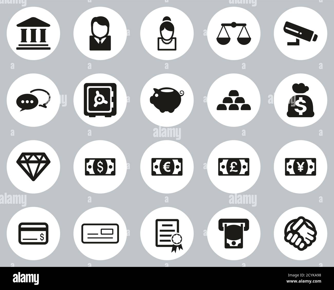 Bank Icons Black & White Flat Design Circle Set Big Stock Vector Image ...