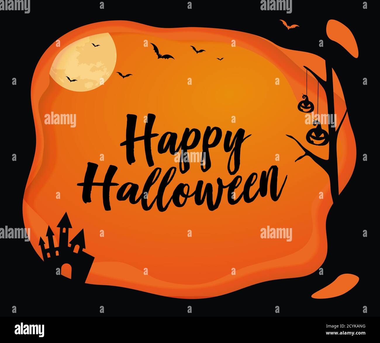 The vector medium rectangle banner size Halloween orange word ...