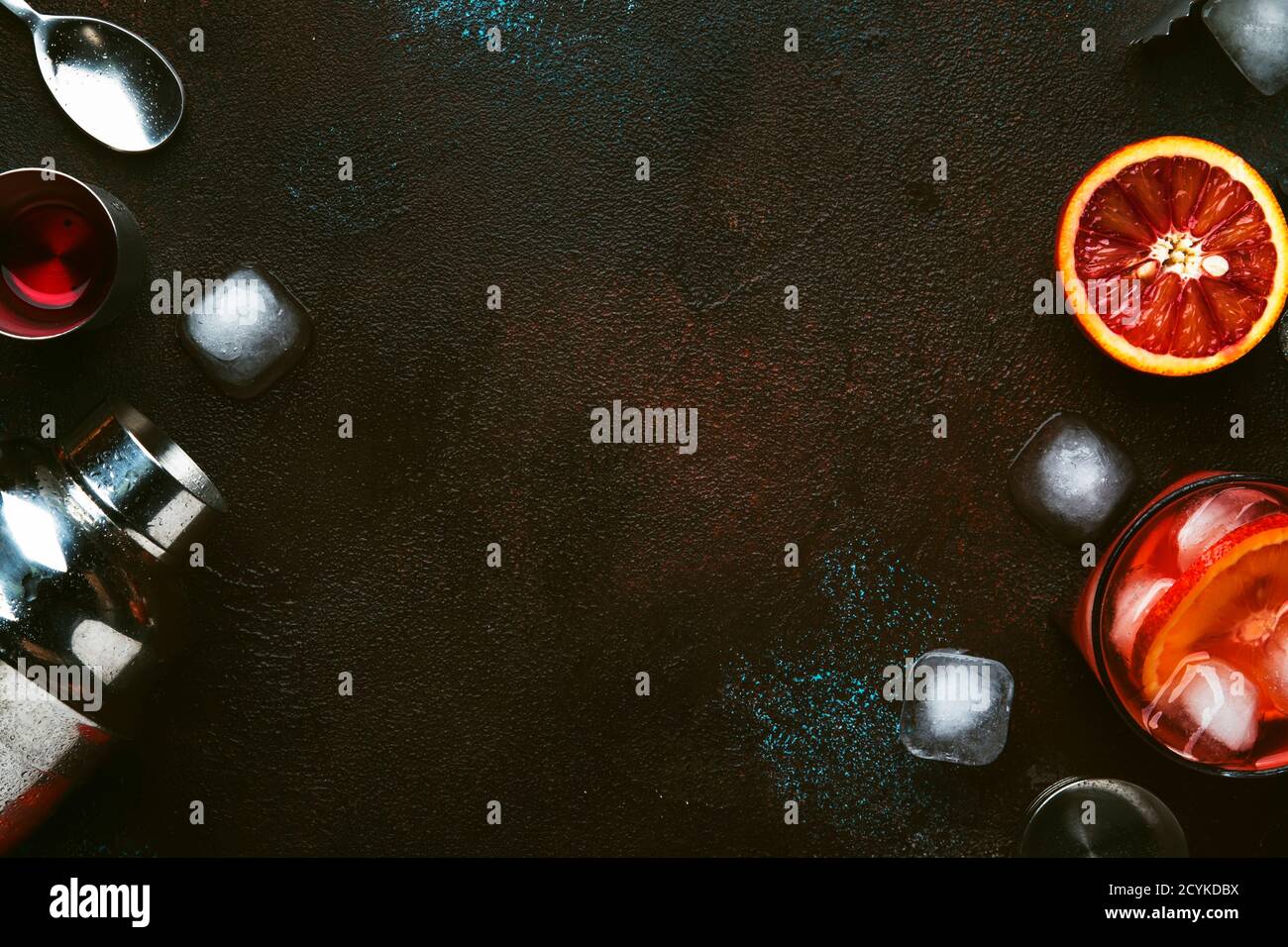 Fashionable alcoholic cocktail Negroni with dry gin, red vermouth and ...