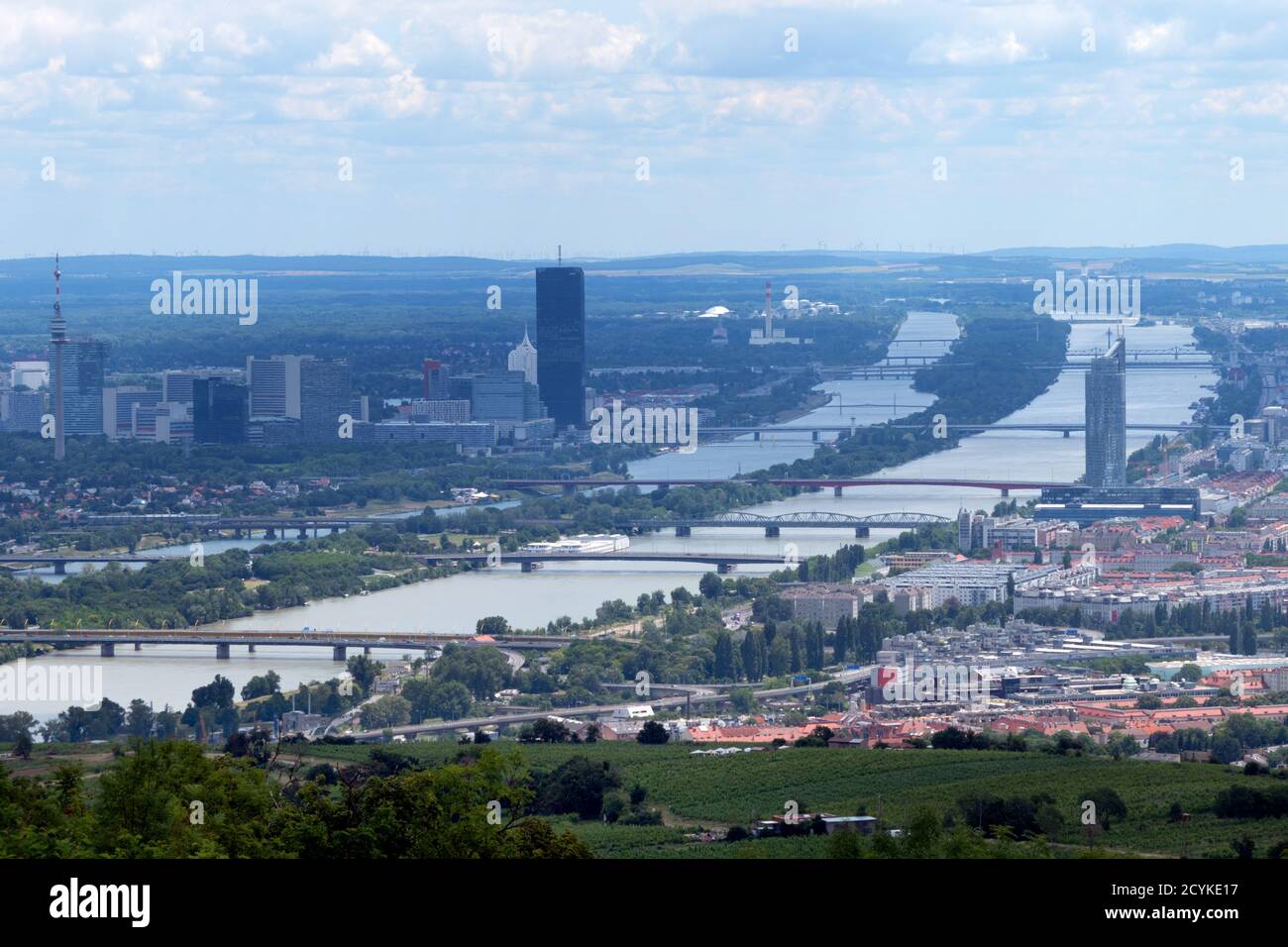 Urban view of Vienna, Austria, Europe seen from Kahlenberg. Wien city ...