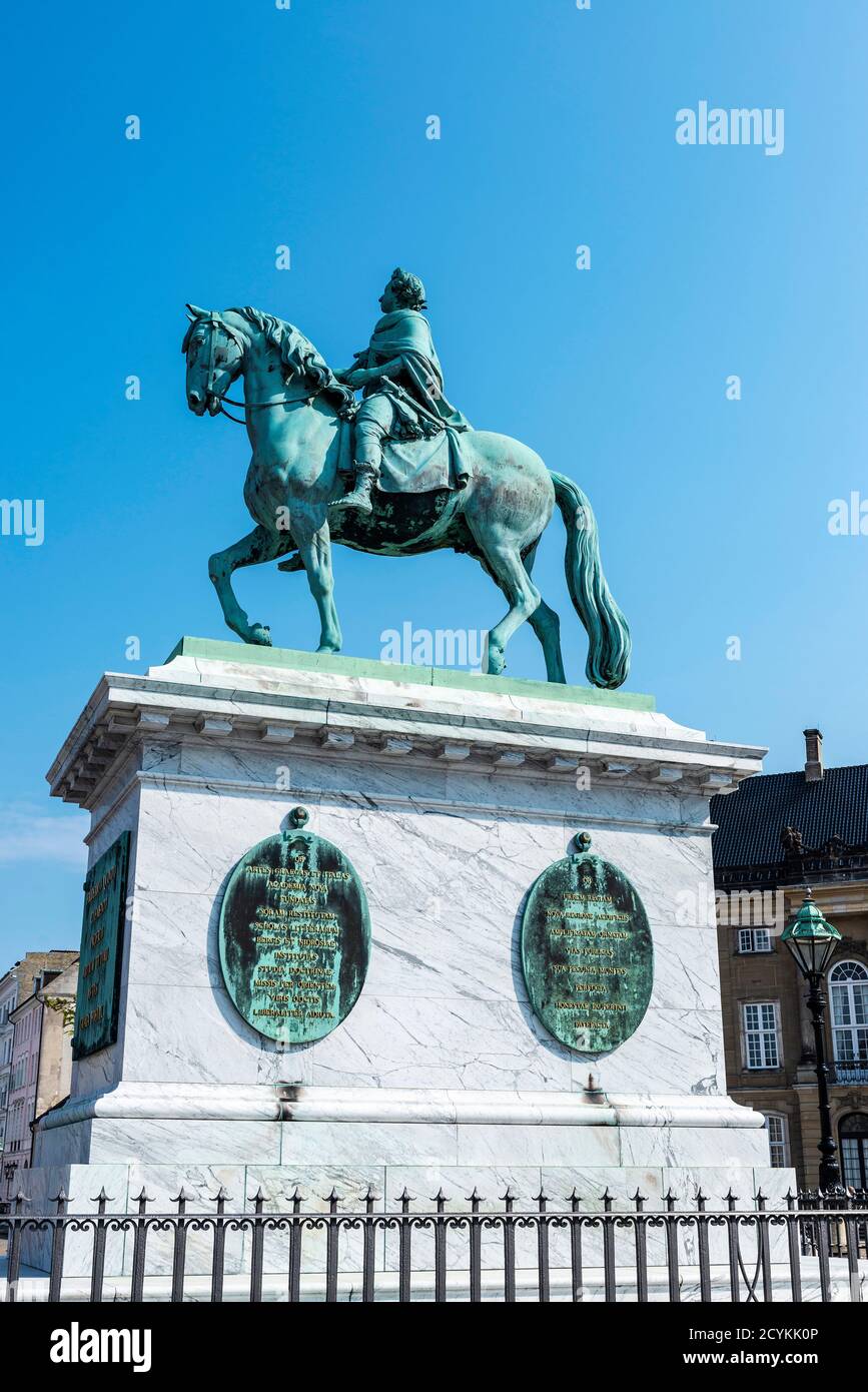 Equestrian statue of the King Frederick V in the centre of the ...