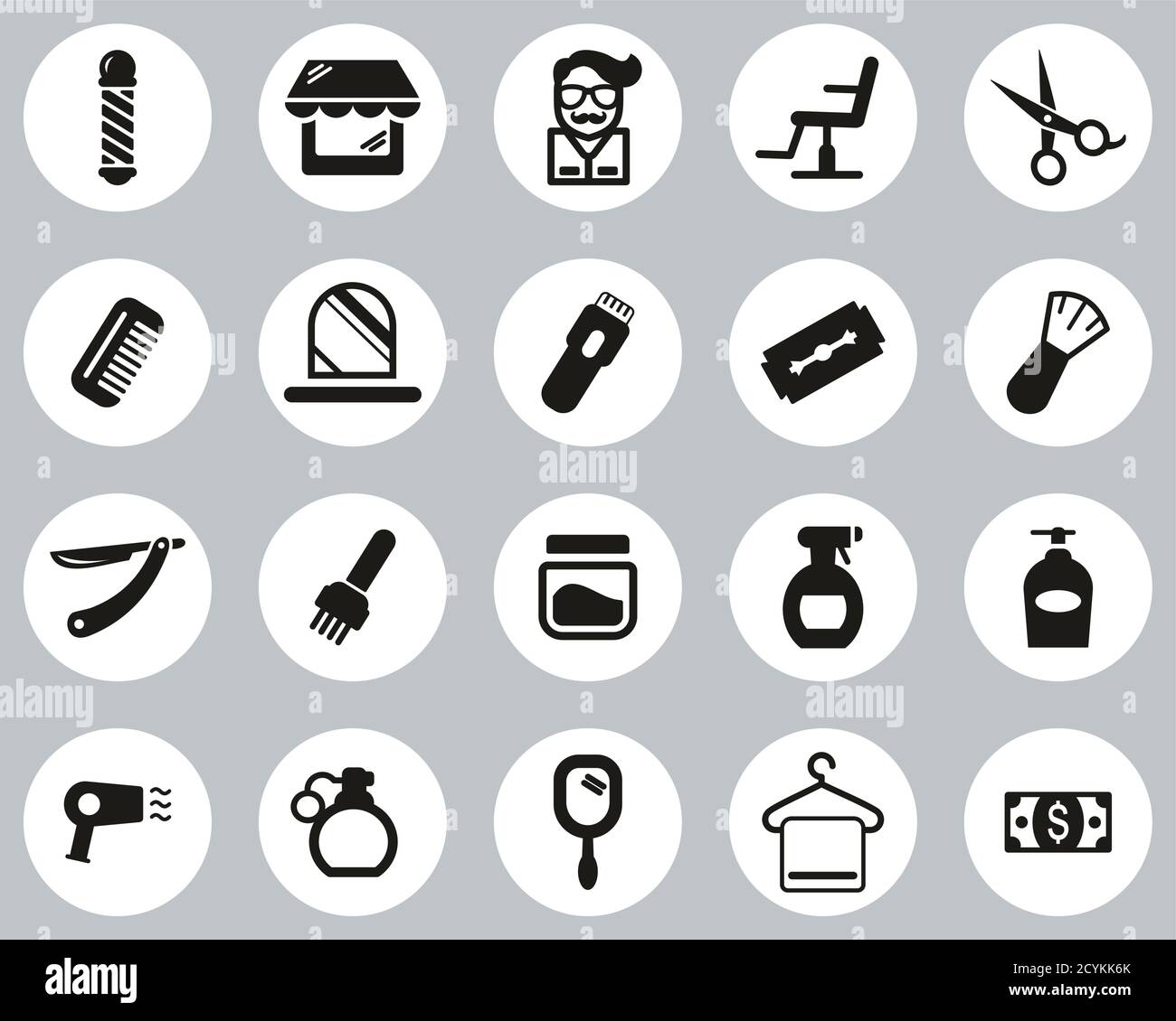 Barber Or Barber Shop Icons Black & White Flat Design Circle Set Big ...