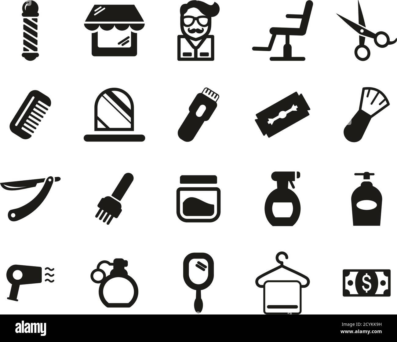 Barber Or Barber Shop Icons Black & White Set Big Stock Vector Image ...