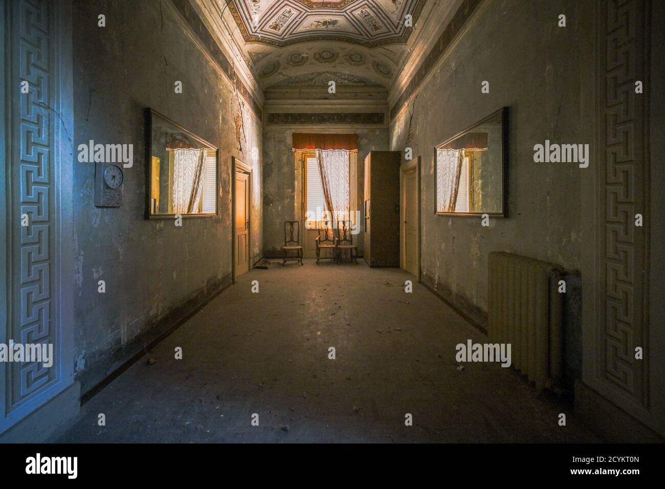 empty corridor with paintings in abandoned house Stock Photo - Alamy