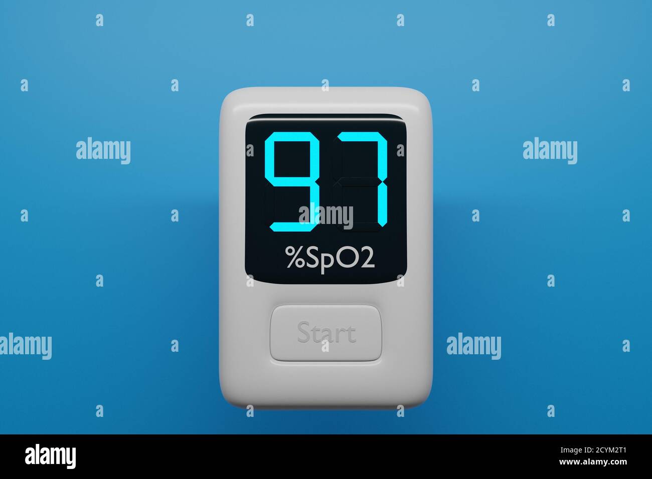 3d illustration of an oximeter with a reading of 97. An oximeter is a ...