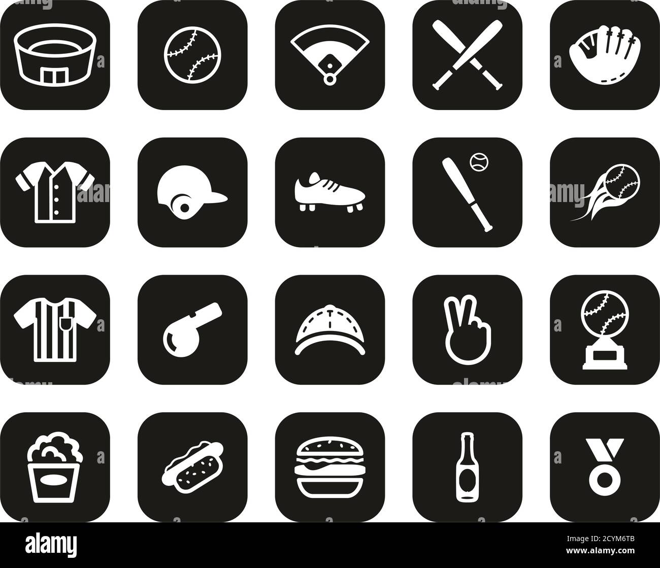 Baseball Icons White On Black Flat Design Set Big Stock Vector Image ...