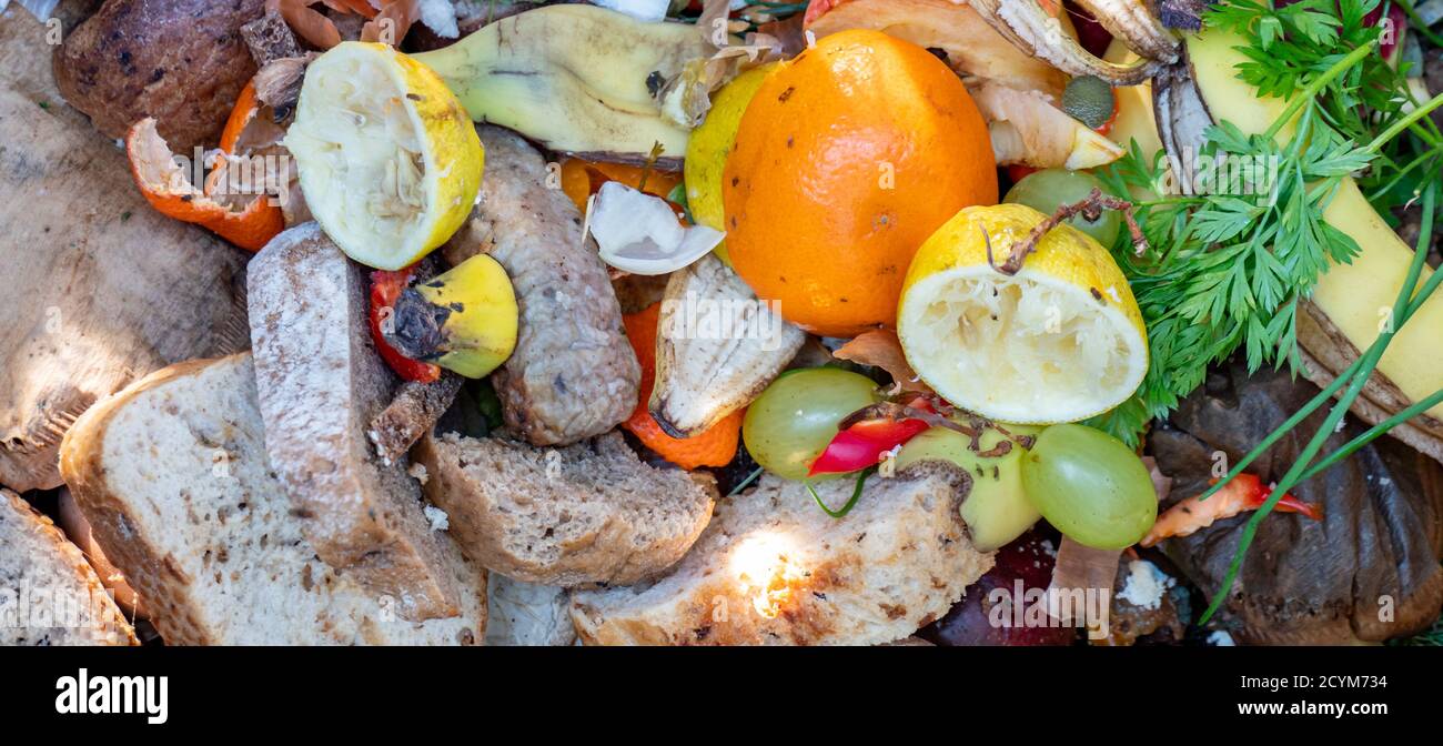 Panorama organic waste compost in the garden Stock Photo - Alamy