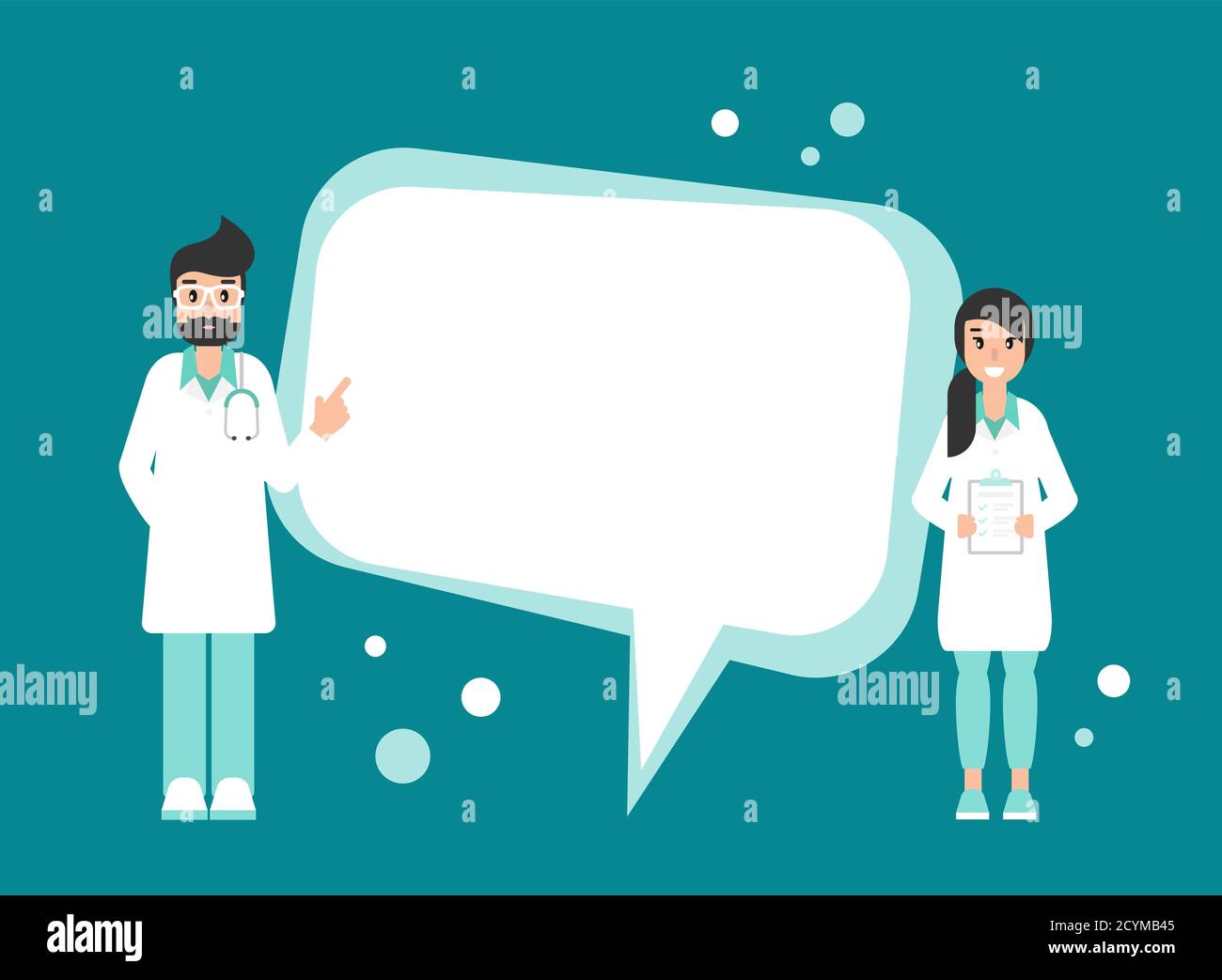 Doctors with big speech bubble on blue background. Medical internet ...