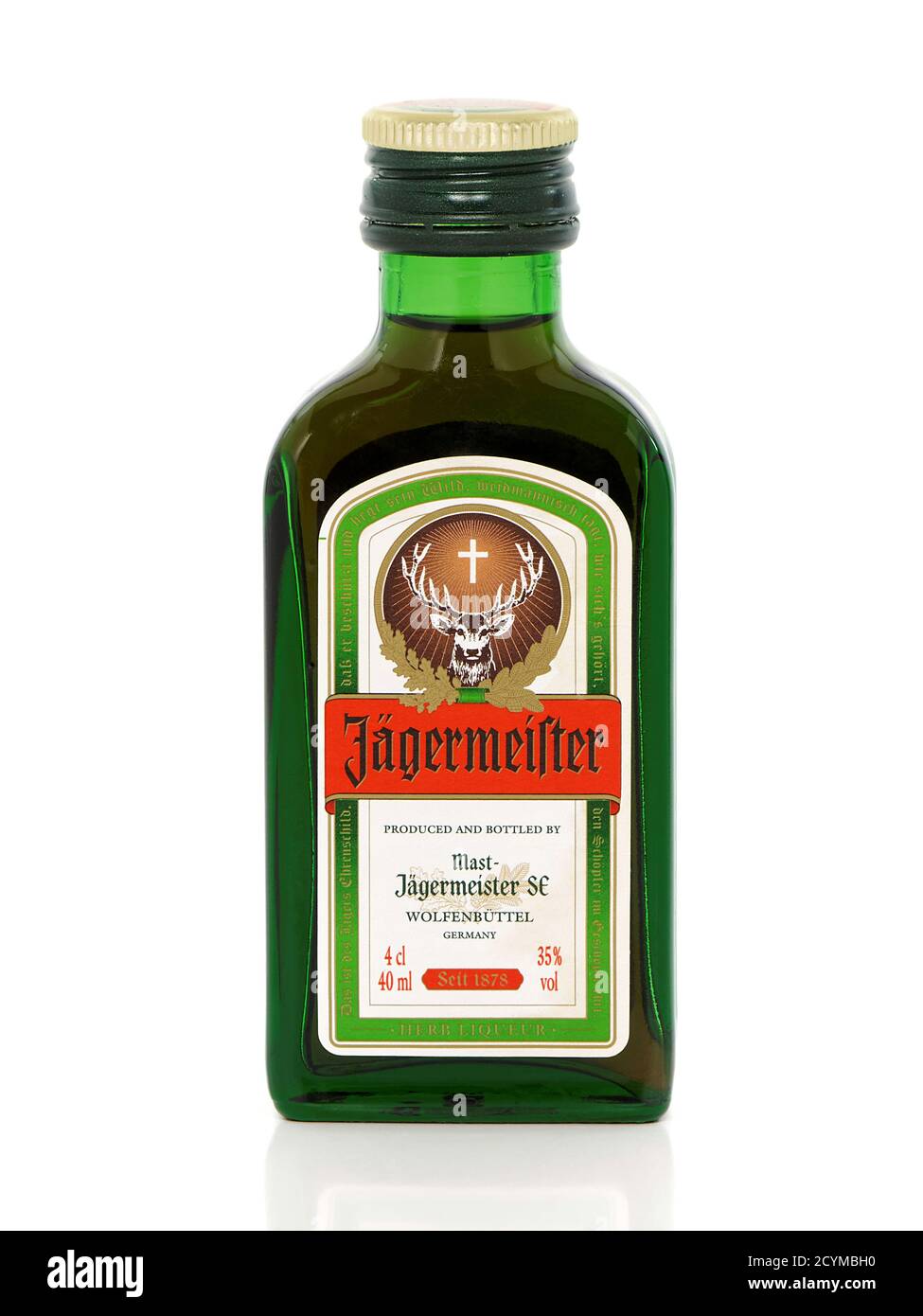 GALATI, ROMANIA - SEPTEMBER 22, 2015. Jagermeister bottle of 40ml ...