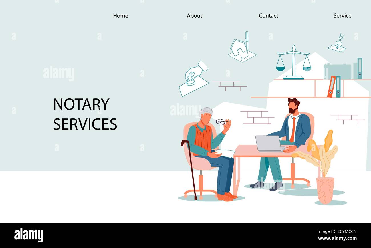 Notary services web banner template with elderly man flat vector ...