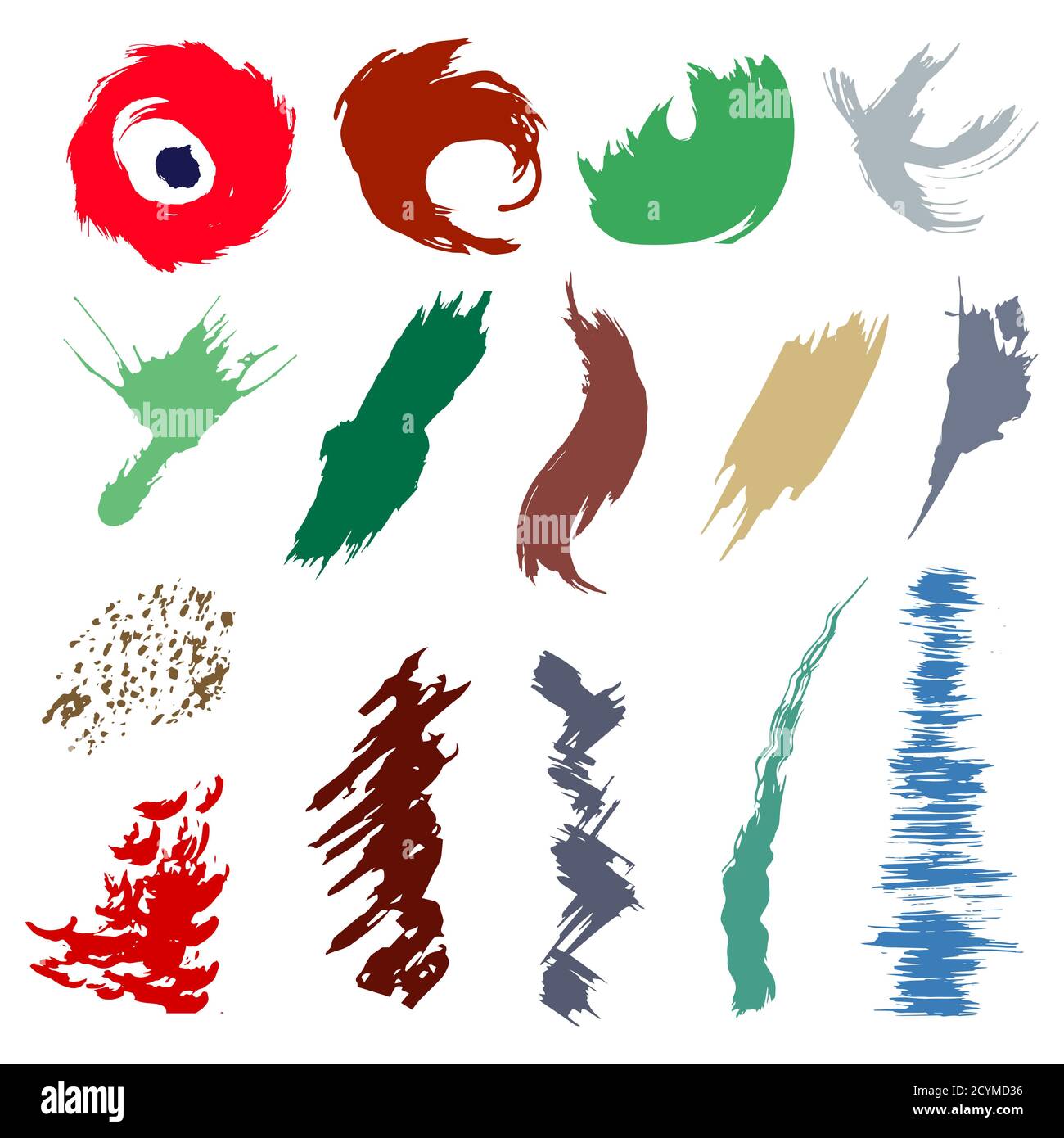 A set of colored brush strokes and spots. Elements isolated on white ...