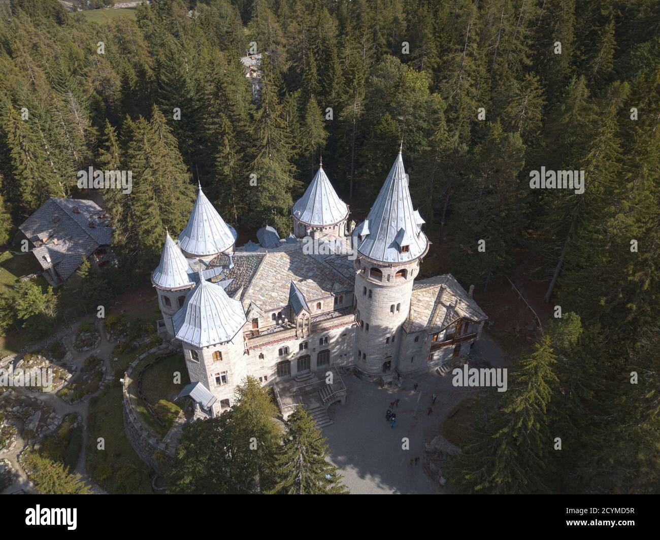 aerial view of Castel Savoia Castle - Gressoney-Saint-Jean, Valle d ...