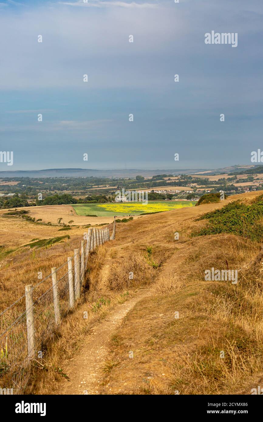 A pathway on Culver Down on the Isle of Wight, on a summers day Stock ...