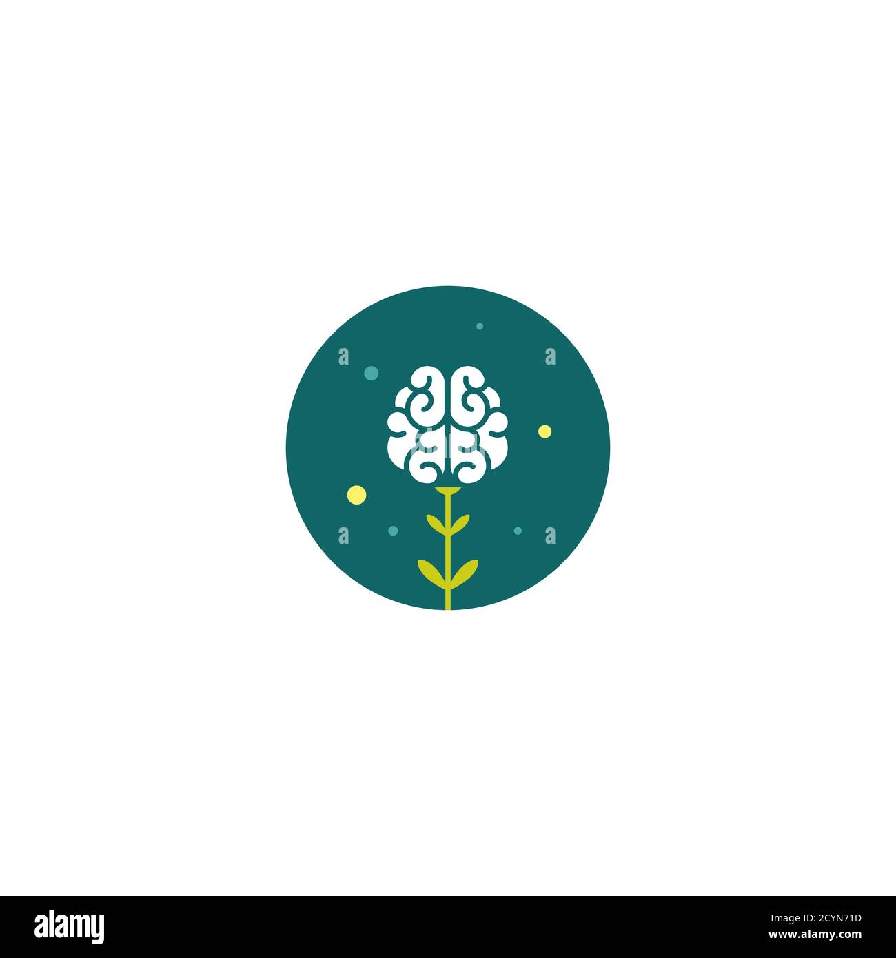 brain as green flower with leaves in blue circle icon. Intellect ...