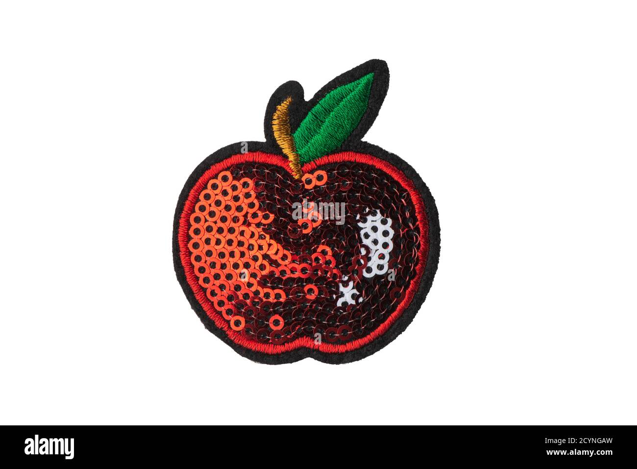 Red apple sequin patch isolated on white background Stock Photo - Alamy