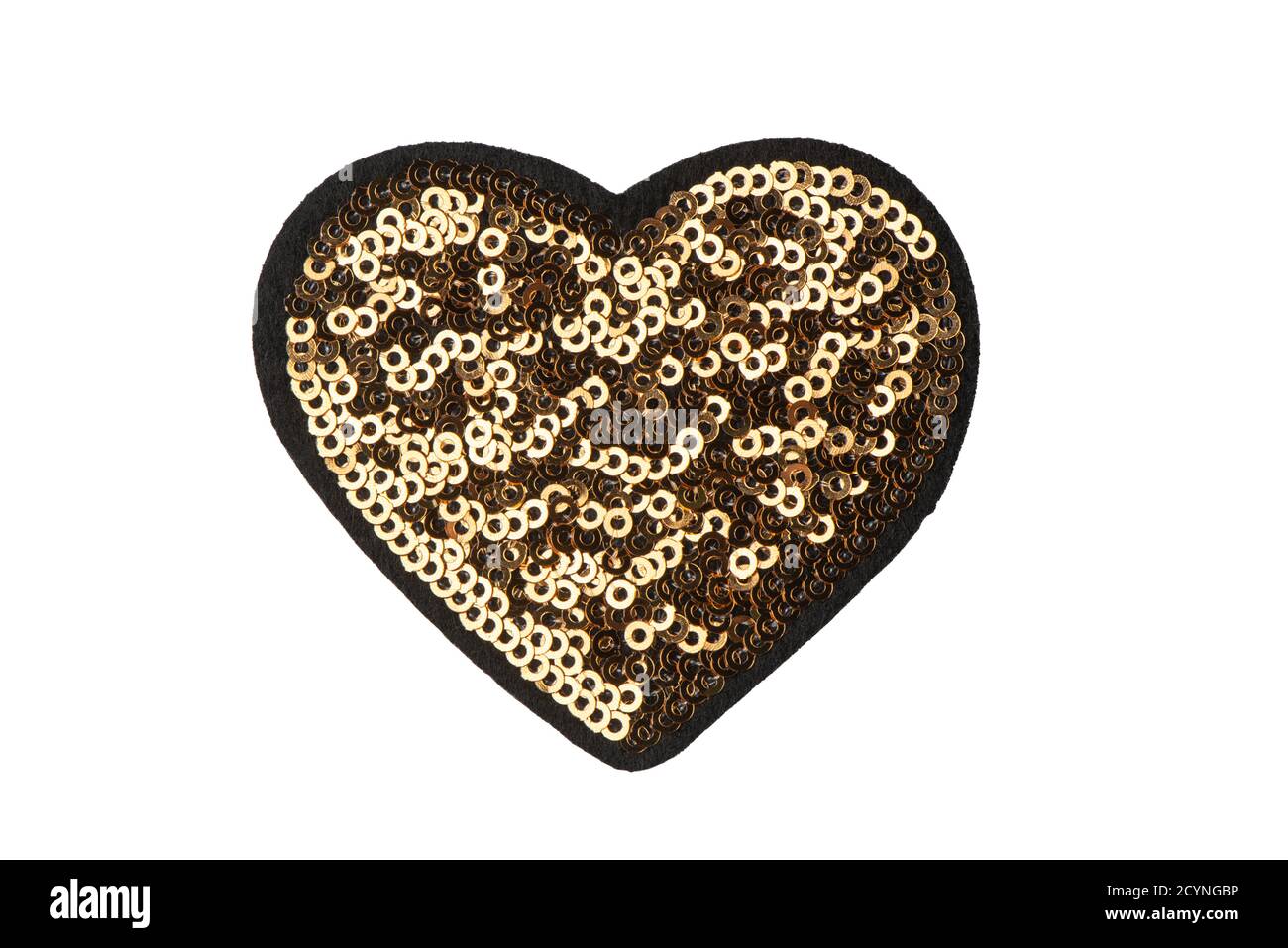 Golden heart sequin patch isolated on white background Stock Photo - Alamy