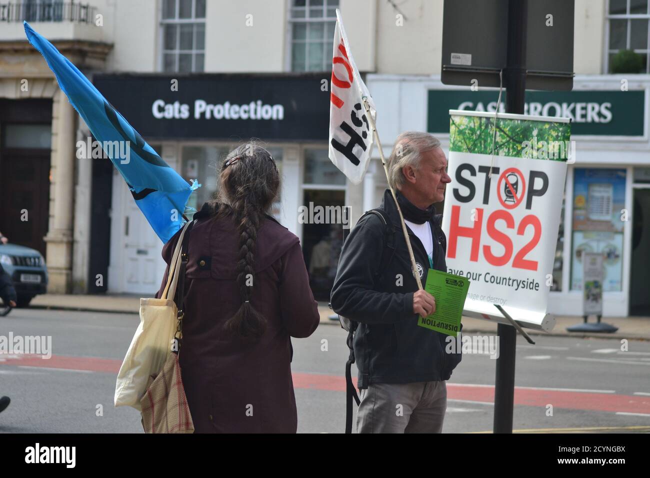 Anti-HS2 high speed rail protestors in Leamington Spa Stock Photo - Alamy
