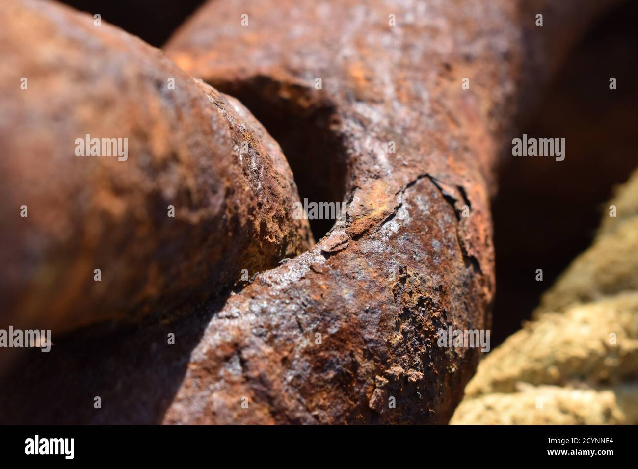 The hold tight rusty metal grip joints at the seaport in Sapporo Japan ...