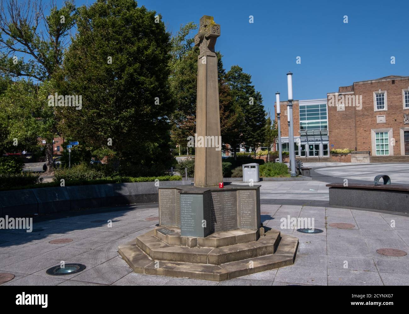 War memorial in the town centre of Ellesmere Port Cheshire July 2020 ...