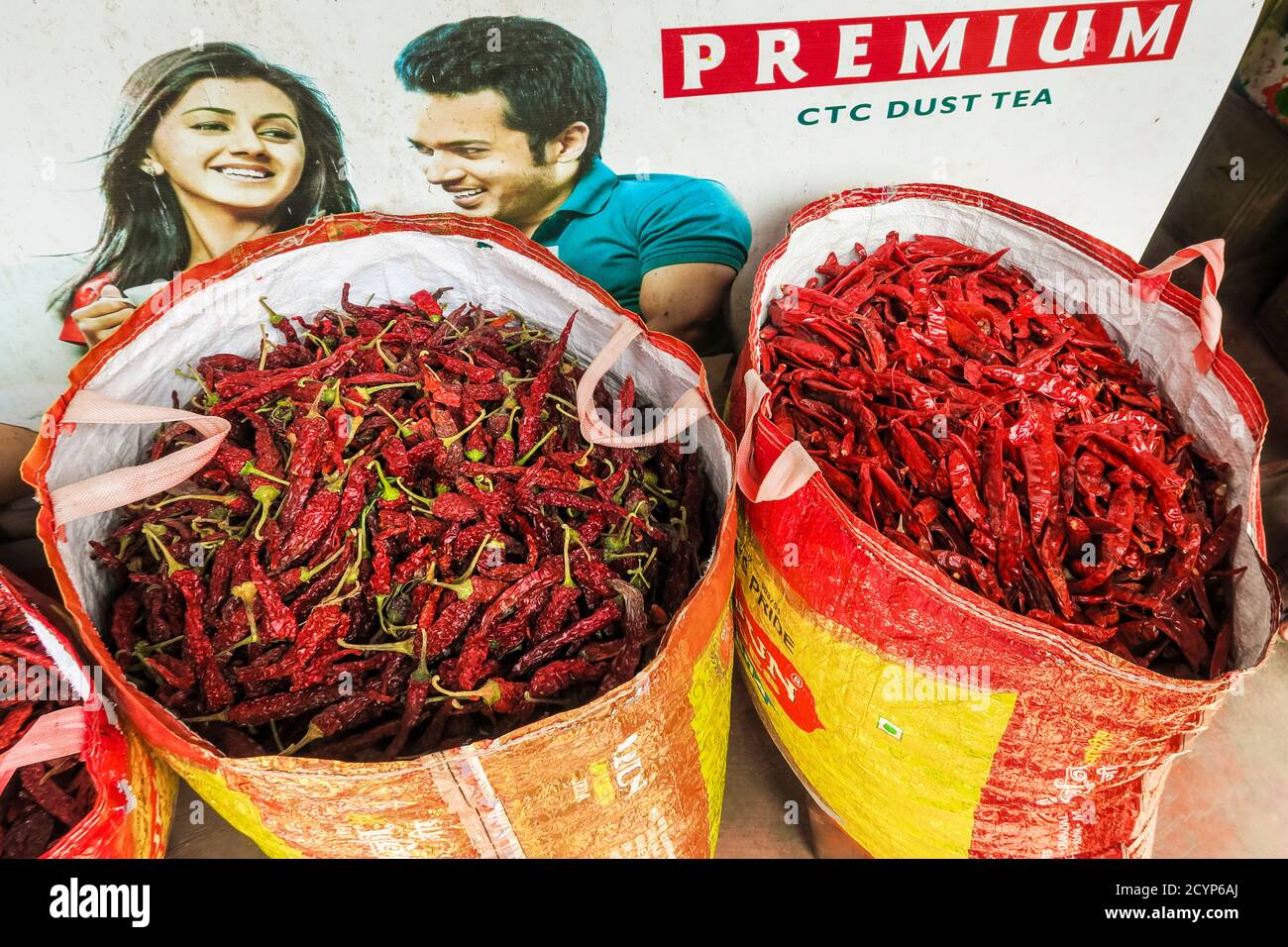 One Sack Of Whole And One De Seeded Dried Red Chilis At A Stall Near The Citys Central Market