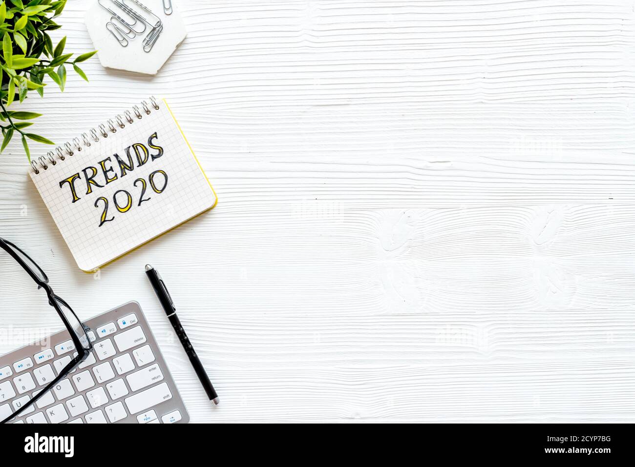 Social media marketing trends concept. Workplace top view Stock Photo ...