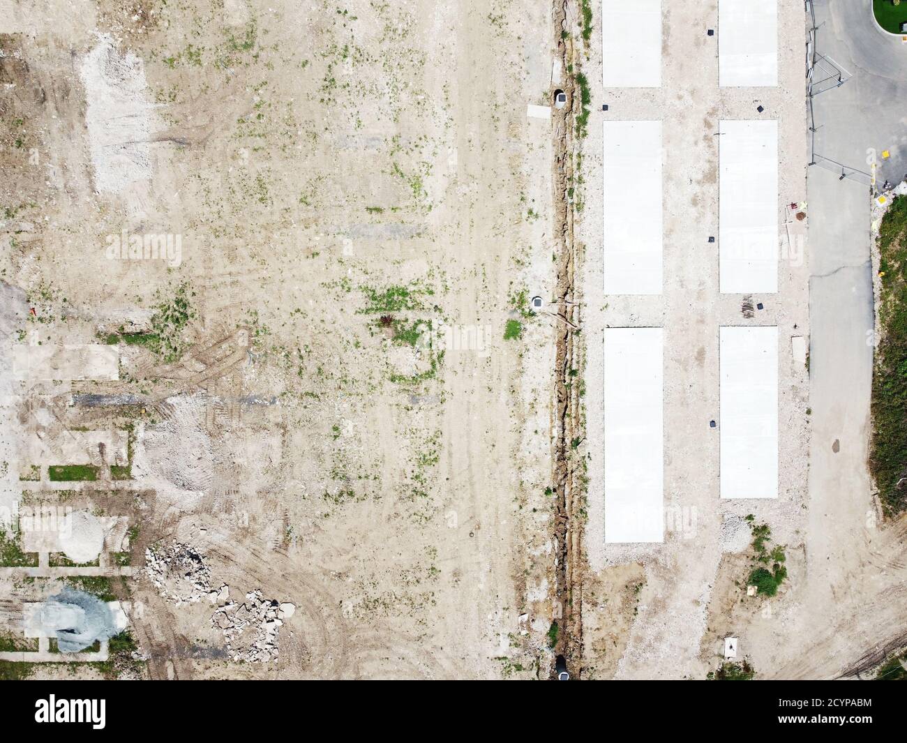 view from above of concrete base and ground work for caravan home under ...