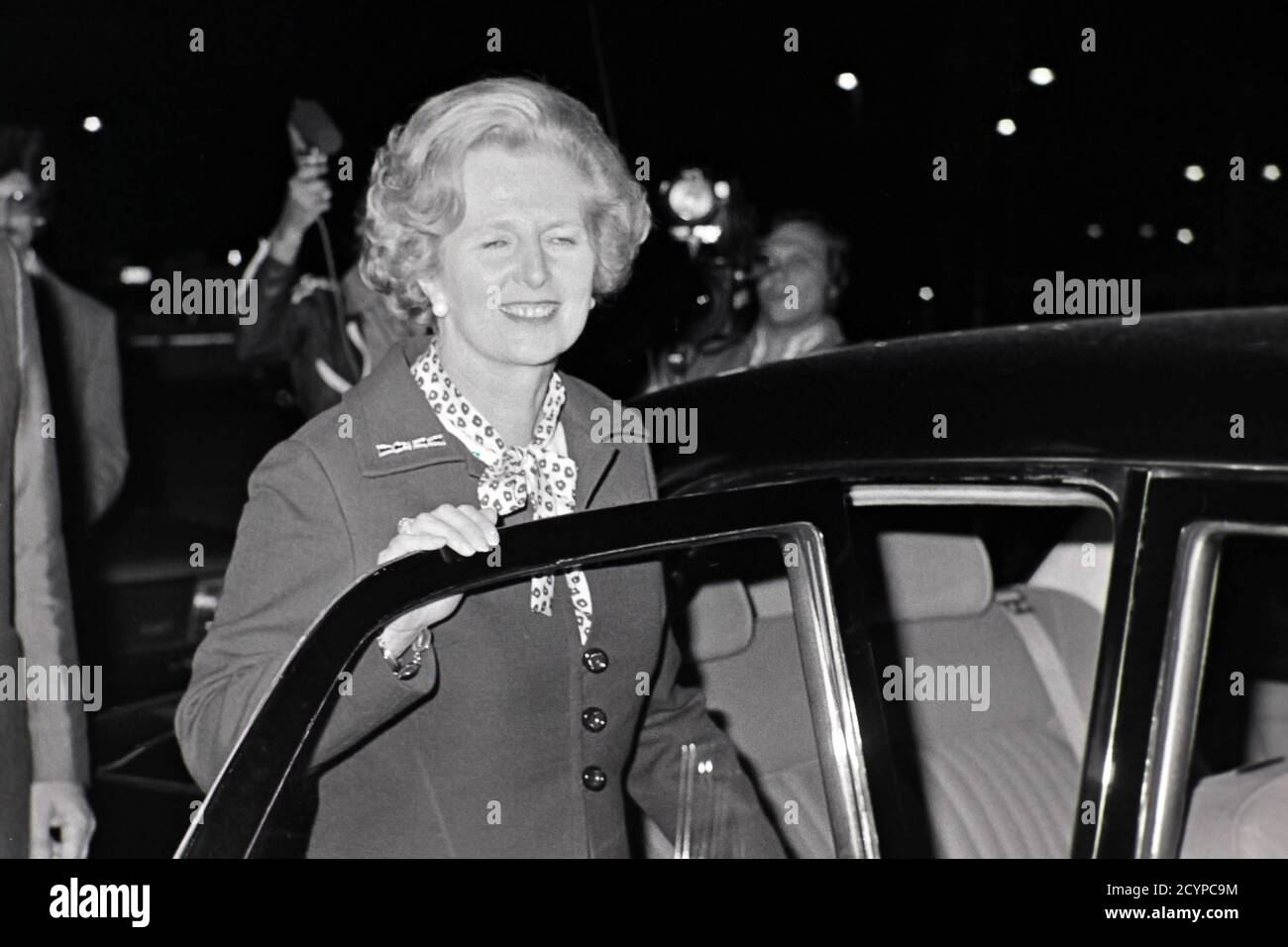 Prime Minister Margaret Thatcher arriving at London Heathrow airport ...