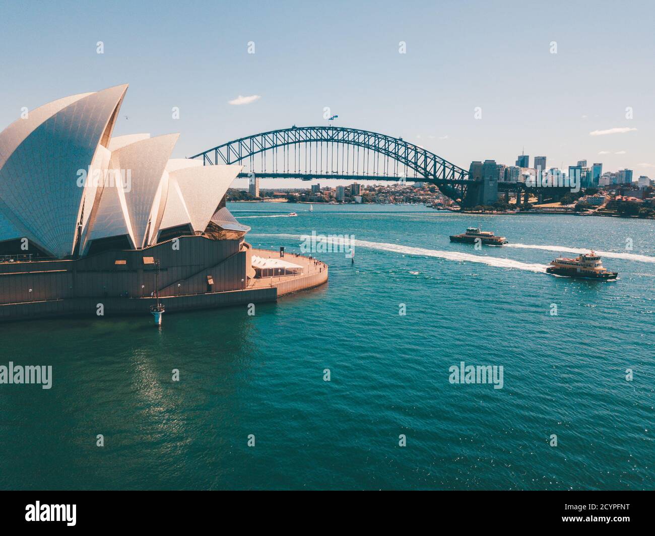 Beautiful aerial view of the Sydney Opera house by the bay in Australia ...