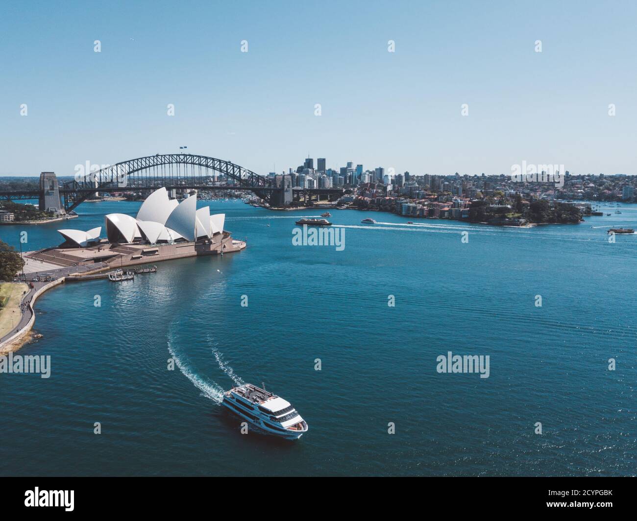 Beautiful aerial view of the Sydney Opera house by the bay in Australia ...