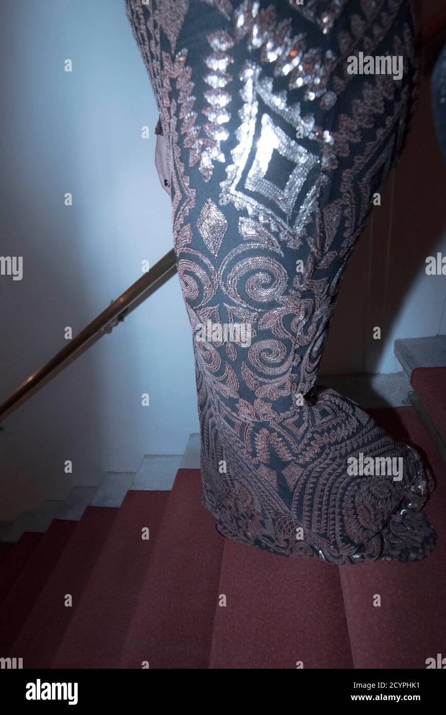 woman wearing an evening dress, textile design and fashion trends Stock ...