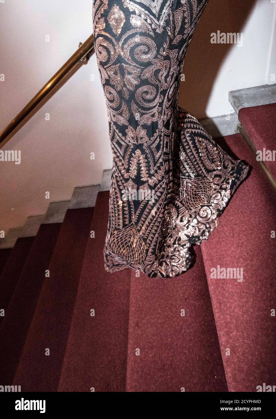 woman wearing an evening dress, textile design and fashion trends Stock ...
