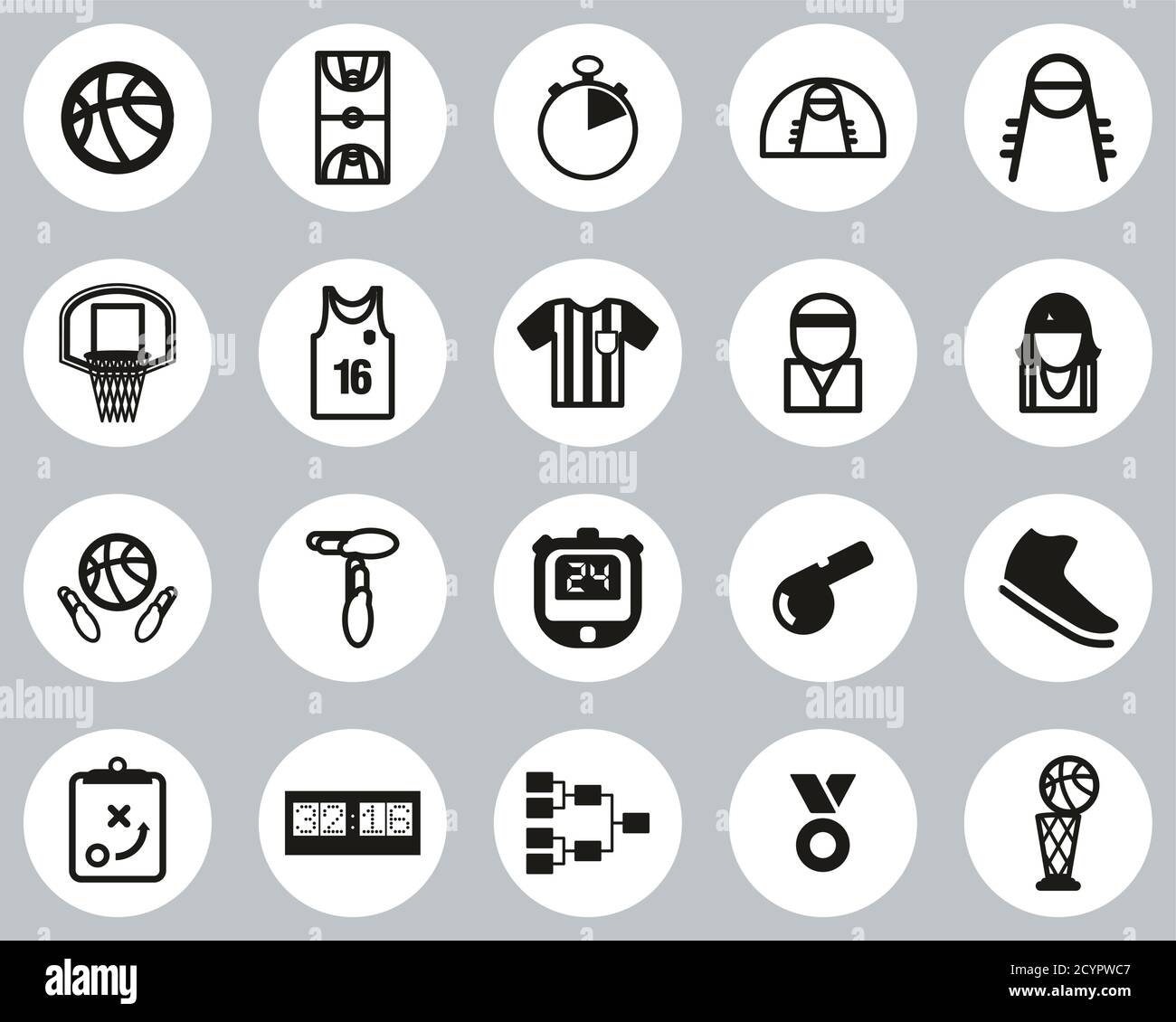 Basketball Icons Black & White Flat Design Circle Set Big Stock Vector ...