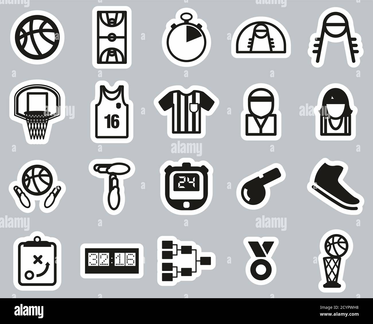 Basketball Icons Black & White Sticker Set Big Stock Vector Image & Art ...