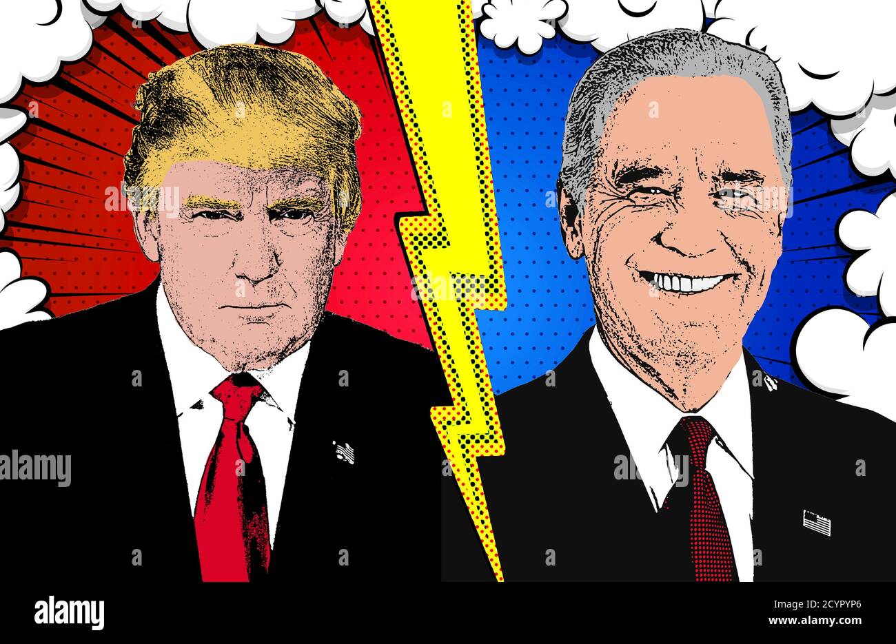 Match Trump Biden, American election, illustration drawn on a retro pop ...